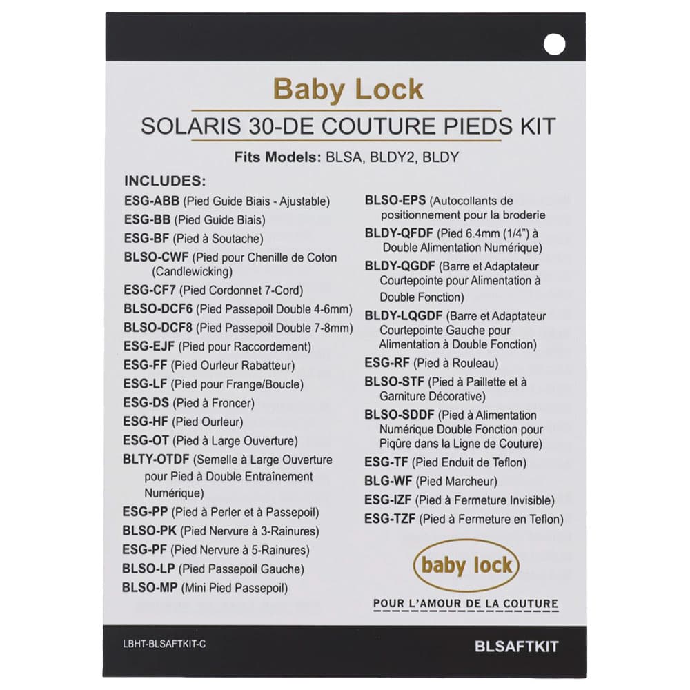 Baby Lock Solaris Foot Kit - 30 Piece Foot Kit